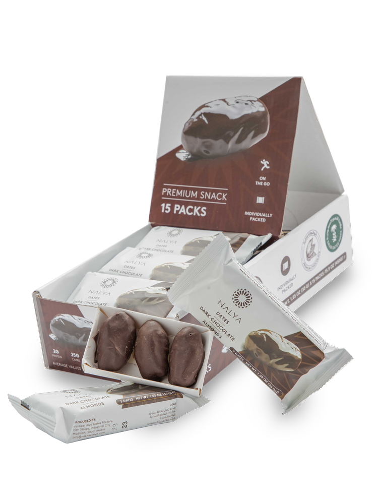 Dark Chocolate Covered Dates with Almonds - Snack Pack
